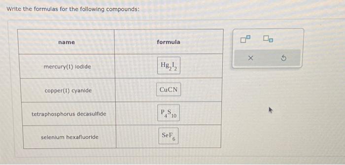 Solved Write the formulas for the following compounds: name | Chegg.com
