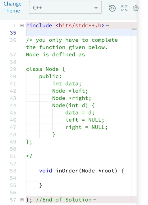 Solved Complete the inOrder function in your editor below, | Chegg.com