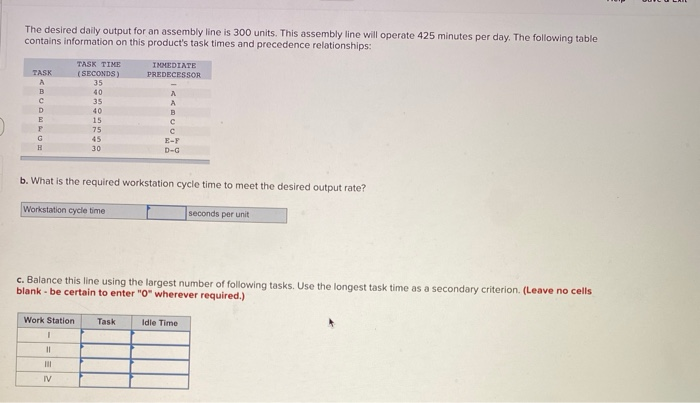 Solved The desired daily output for an assembly line is 300 | Chegg.com