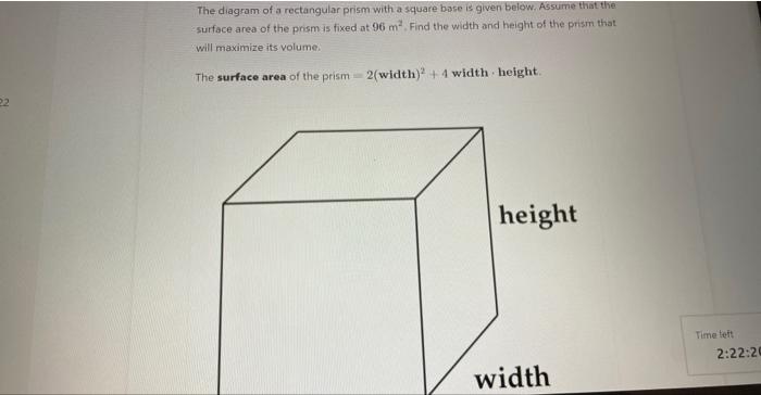Solved The diagram of a rectangular prism with a square base | Chegg.com