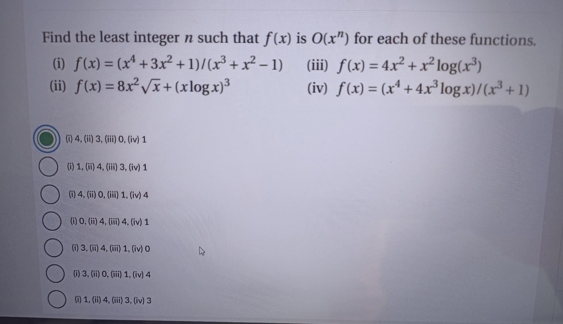 Solved Find the least integer n such that f(x) is O(xn) for | Chegg.com