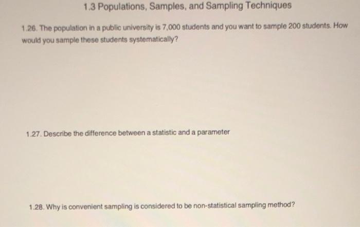 Solved 1.3 Populations, Samples, and Sampling Techniques | Chegg.com