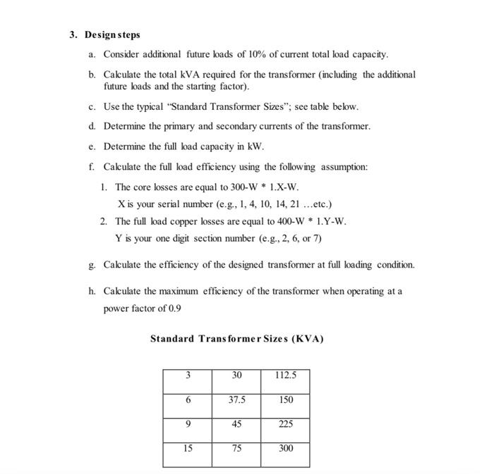 Design \& Specifications of a Single-Phase | Chegg.com