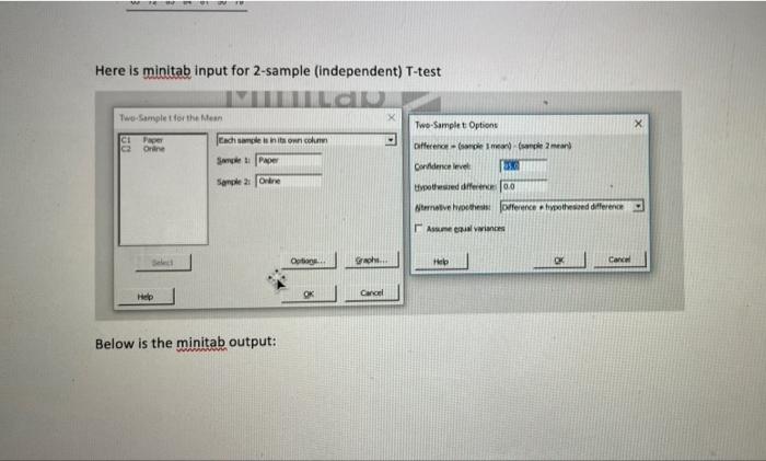 Solved X Here is minitab input for 2-sample (independent) | Chegg.com