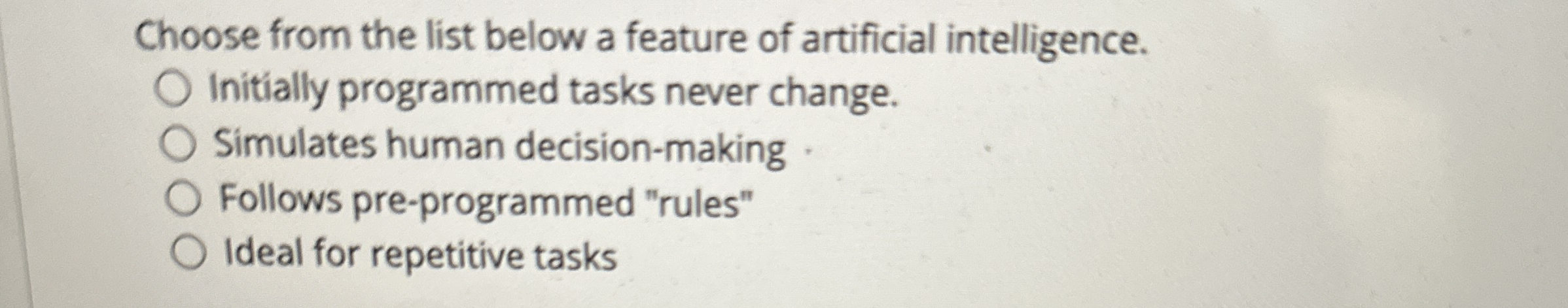 Solved Choose from the list below a feature of artificial | Chegg.com