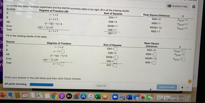 Solved Question Help Mean Square (Variance) MSA= 6 MSB = ? | Chegg.com