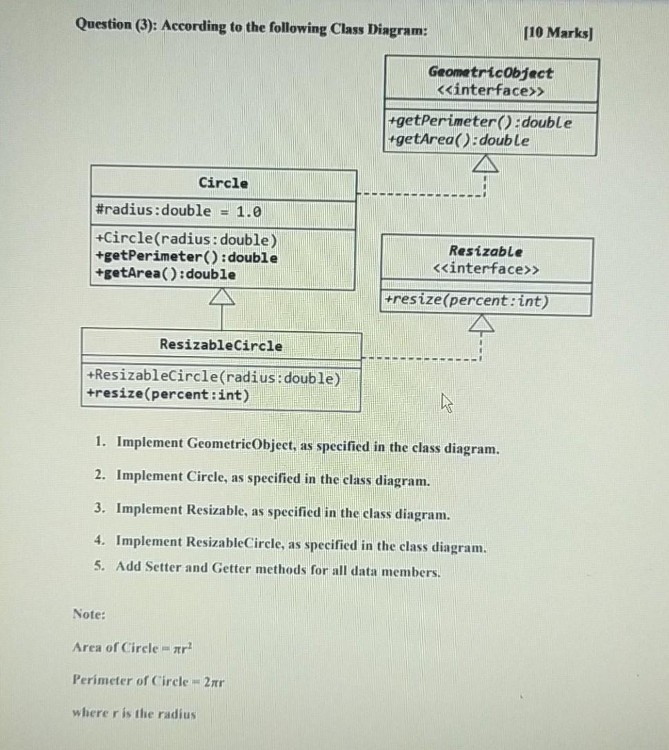 Solved Question (3): According to the following Class | Chegg.com