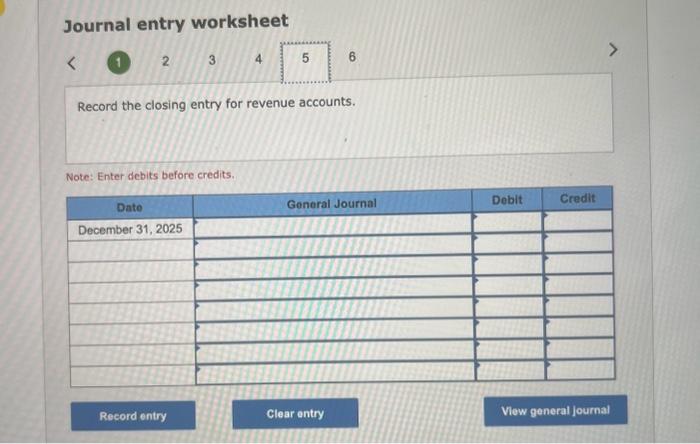 Journal entry worksheet Record the closing entry for | Chegg.com