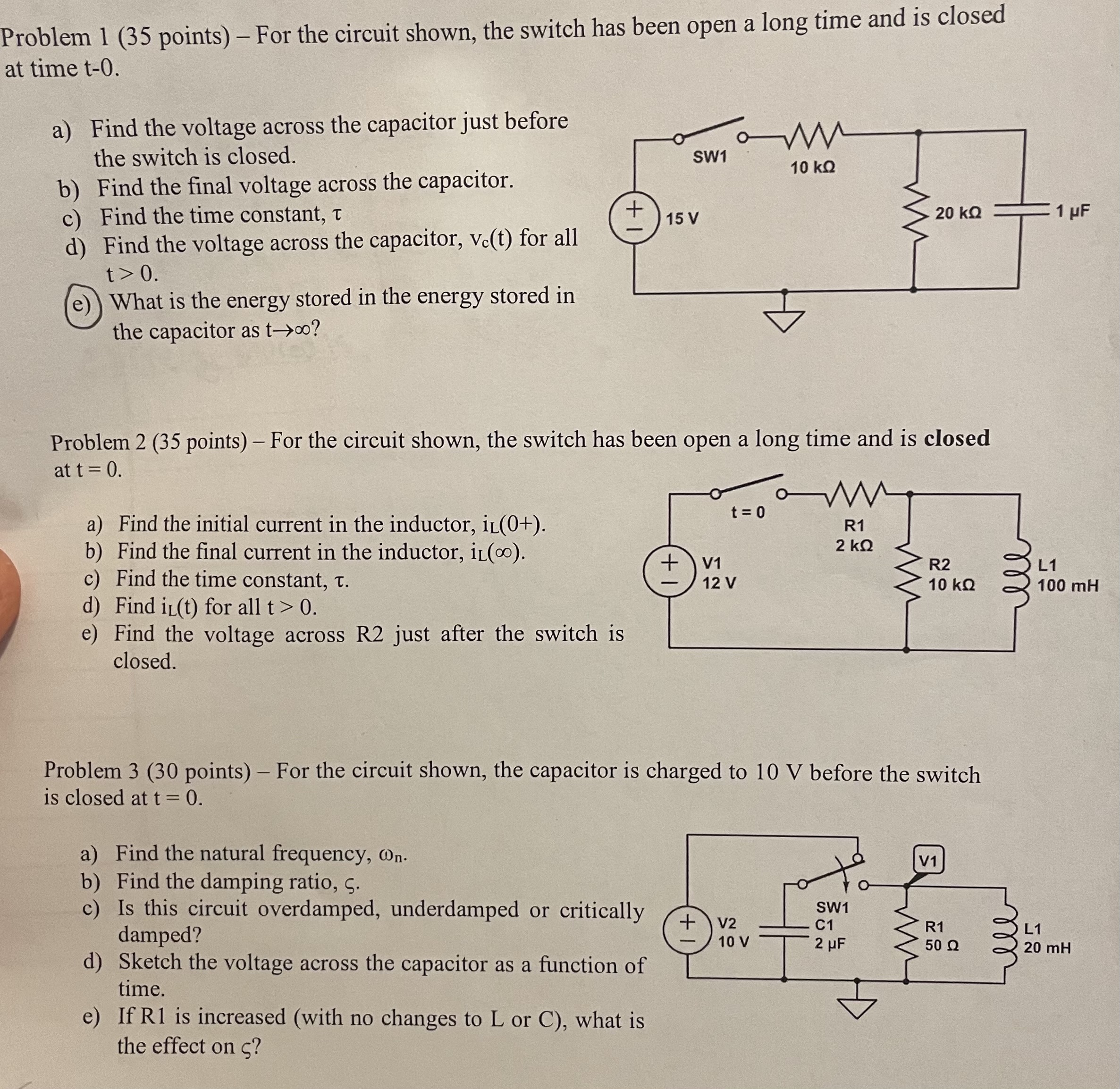 Solved Problem 1 ( 35 ﻿points) - ﻿For the circuit shown, the | Chegg.com