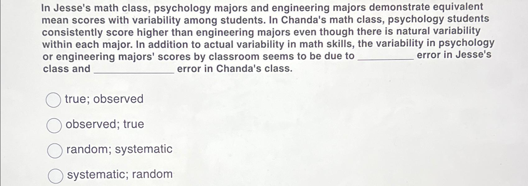 Solved In Jesse's math class, psychology majors and | Chegg.com