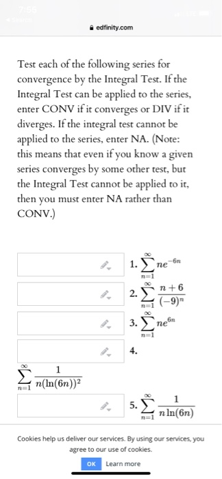 Solved edfinity.com Test each of the following series for | Chegg.com