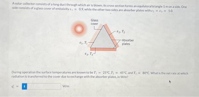 Solved A solar collector consists of a long duct through | Chegg.com