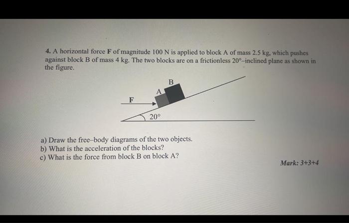 Solved 4. A horizontal force F of magnitude 100 N is applied | Chegg.com