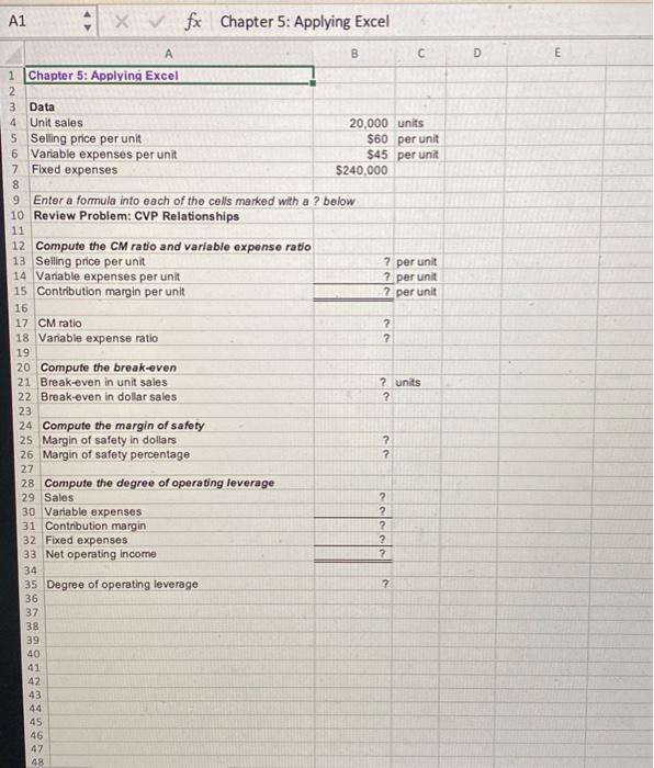 Solved Chapter 5: Applying Excel Excel Worksheet (Part 1 of | Chegg.com Solved Chapter 5: Applying Excel Excel Worksheet (Part 1 of | Chegg.com