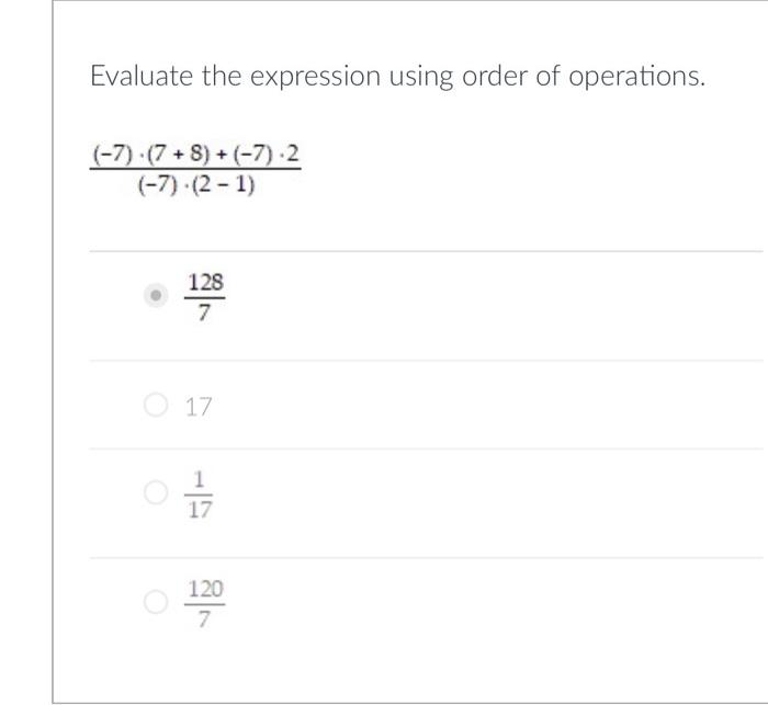 Solved Evaluate the expression using order of operations. | Chegg.com