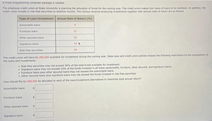Solved A linear programming computer package is needed The | Chegg.com