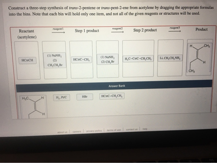 Solved Construct a three-step synthesis of trans-2-pentene | Chegg.com