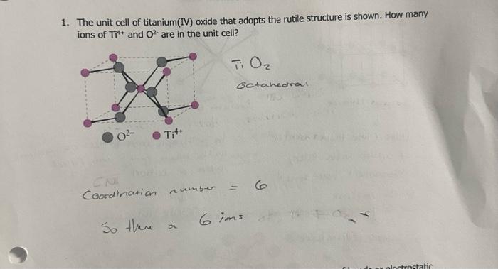 Solved 1. The unit cell of titanium(IV) oxide that adopts | Chegg.com