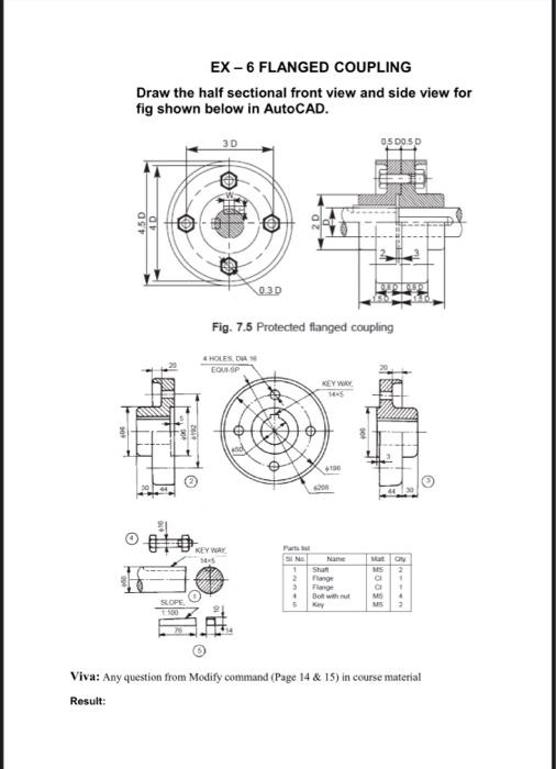 Solved EX-6 FLANGED COUPLING Draw the half sectional front | Chegg.com