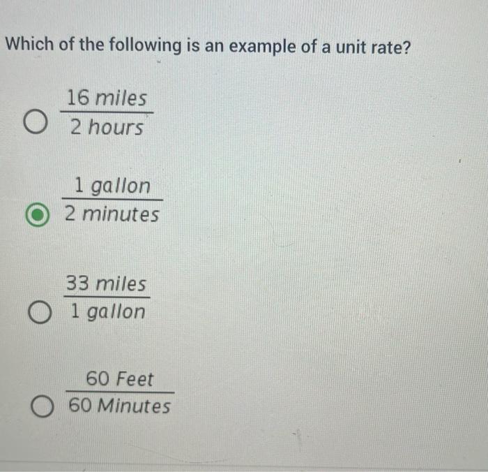 Solved Which of the following is an example of a unit rate? | Chegg.com