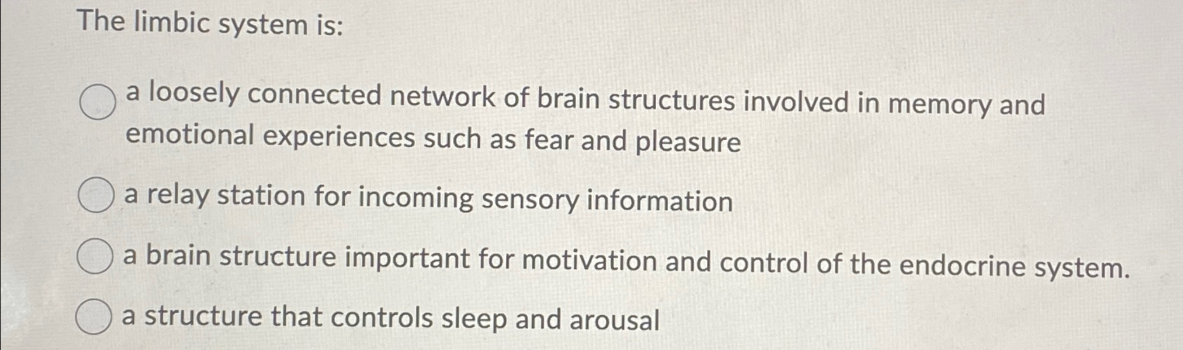 Solved The limbic system is:a loosely connected network of | Chegg.com