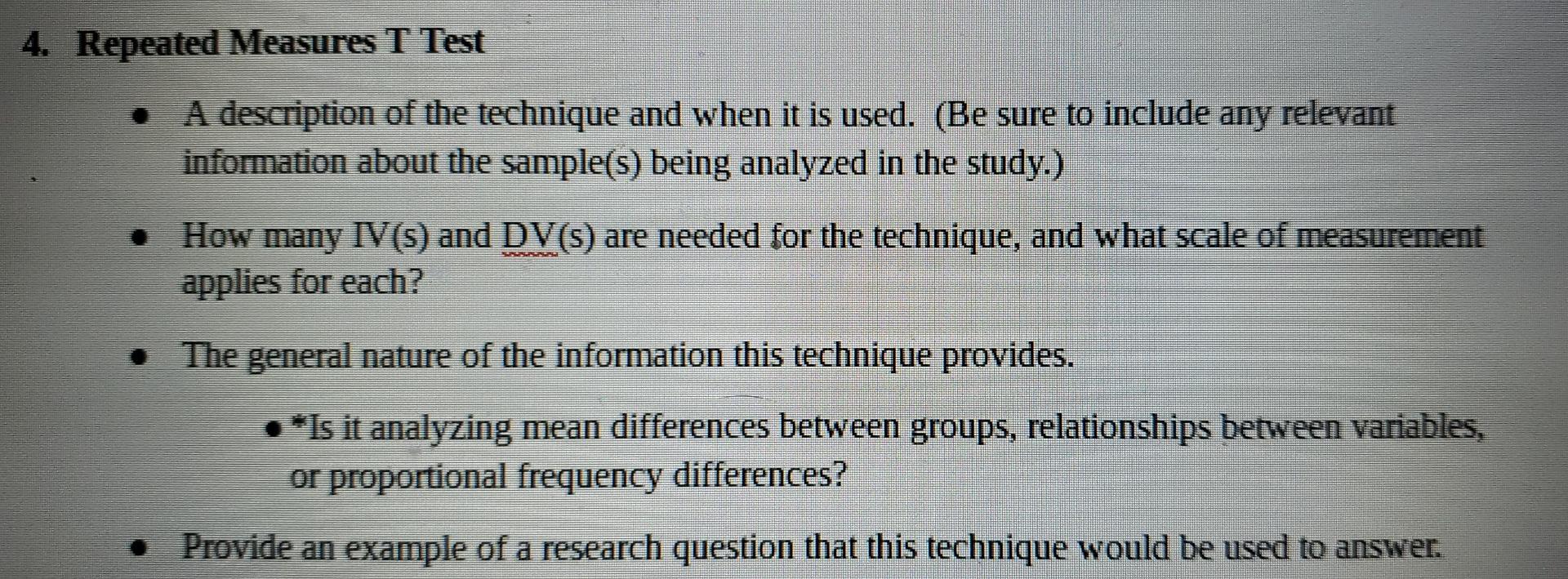 Solved 4. Repeated Measures T Test • A description of the | Chegg.com