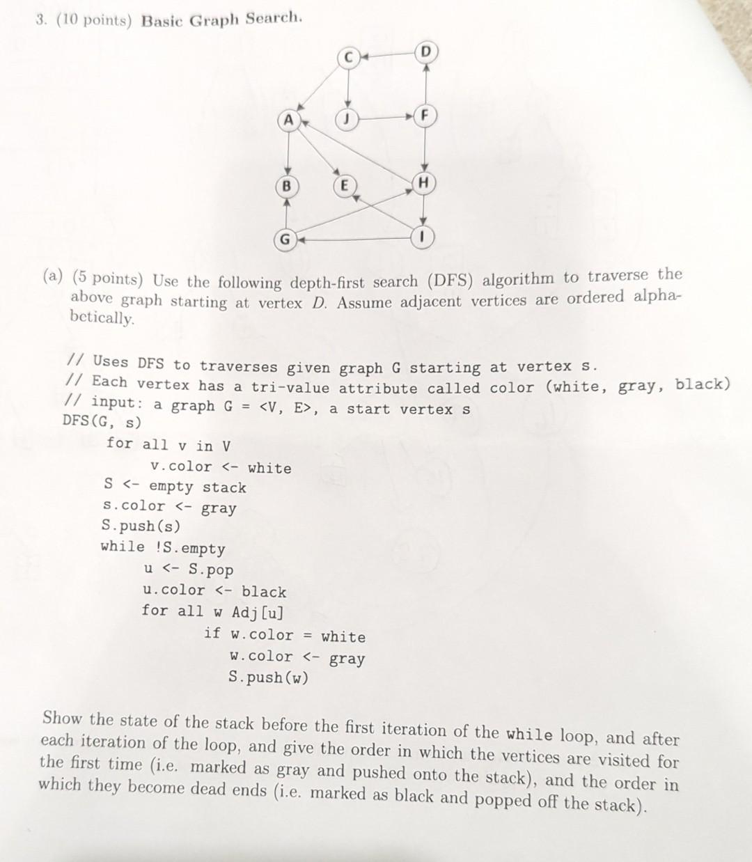Solved 3. (10 points) Basic Graph Search. (a) (5 points) Use | Chegg.com