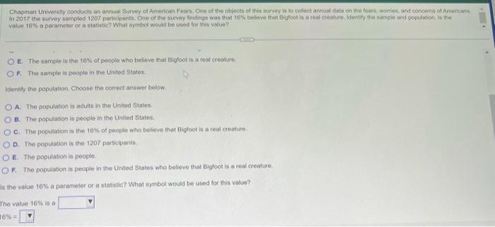 Solved value tetio a parameder or a statistic? What symbol | Chegg.com