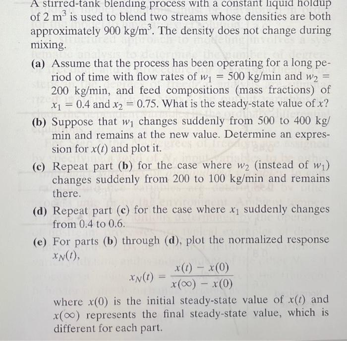 Solved A stirred-tank blending process with a constant | Chegg.com