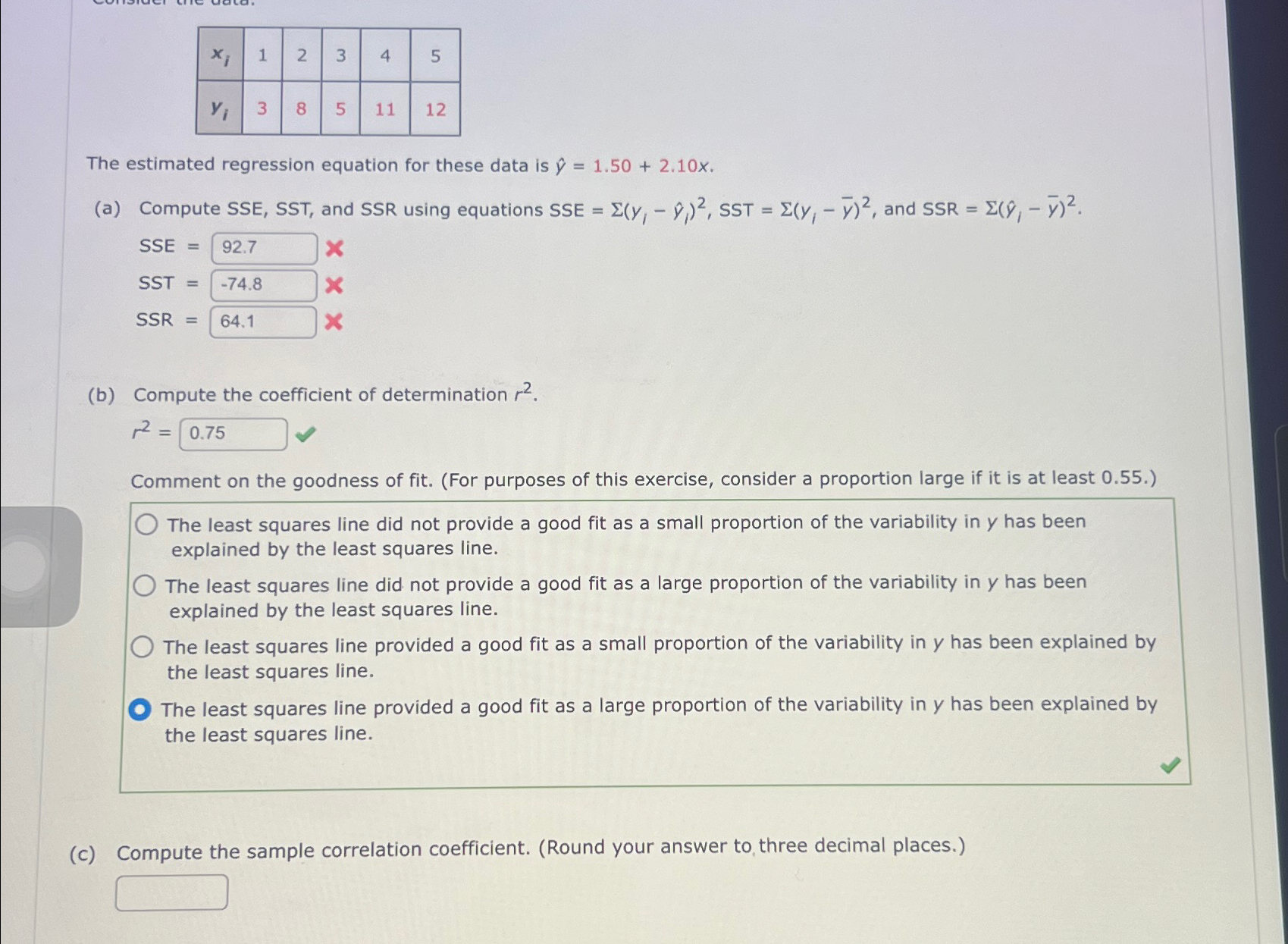 Solved \table[[xi,1,2,3,4,5],[yi,3,8,5,11,12]]The estimated | Chegg.com