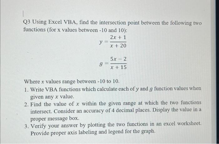Solved Q3 Using Excel VBA, find the intersection point | Chegg.com