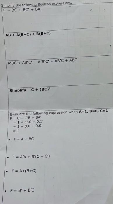Solved Simplify the following Boolean expressions. | Chegg.com