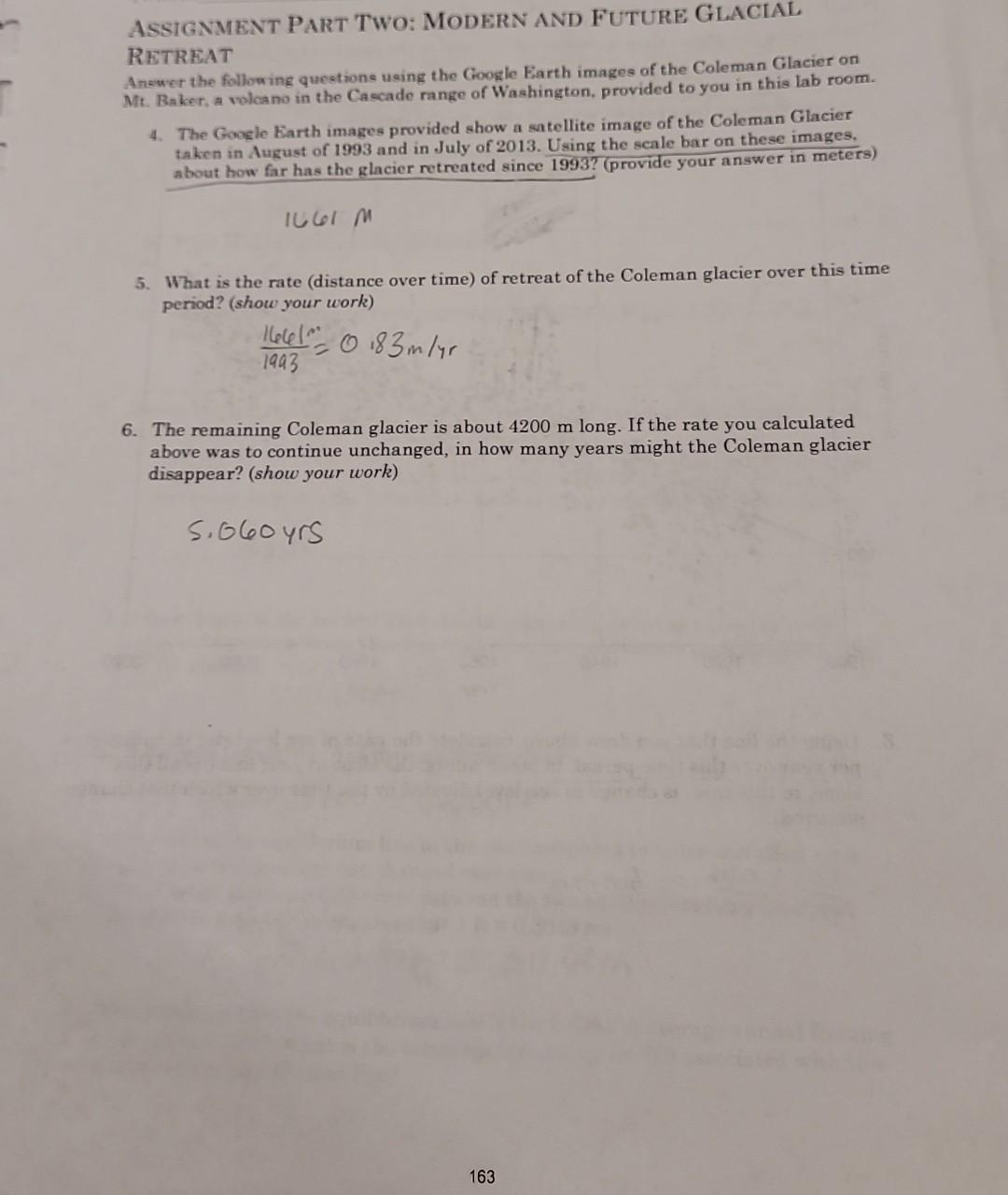 Solved ASSIGNMENT PART TWO: MODERN AND FUTURE GLACIAL | Chegg.com