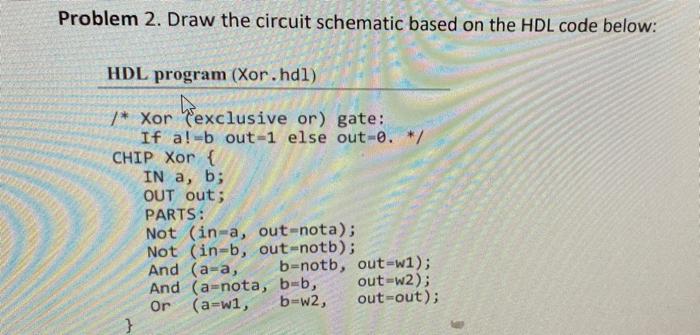 Solved Problem 2. Draw the circuit schematic based on the | Chegg.com