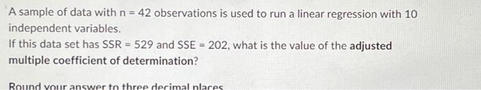 Solved A sample of data with n=42 observations is used to | Chegg.com