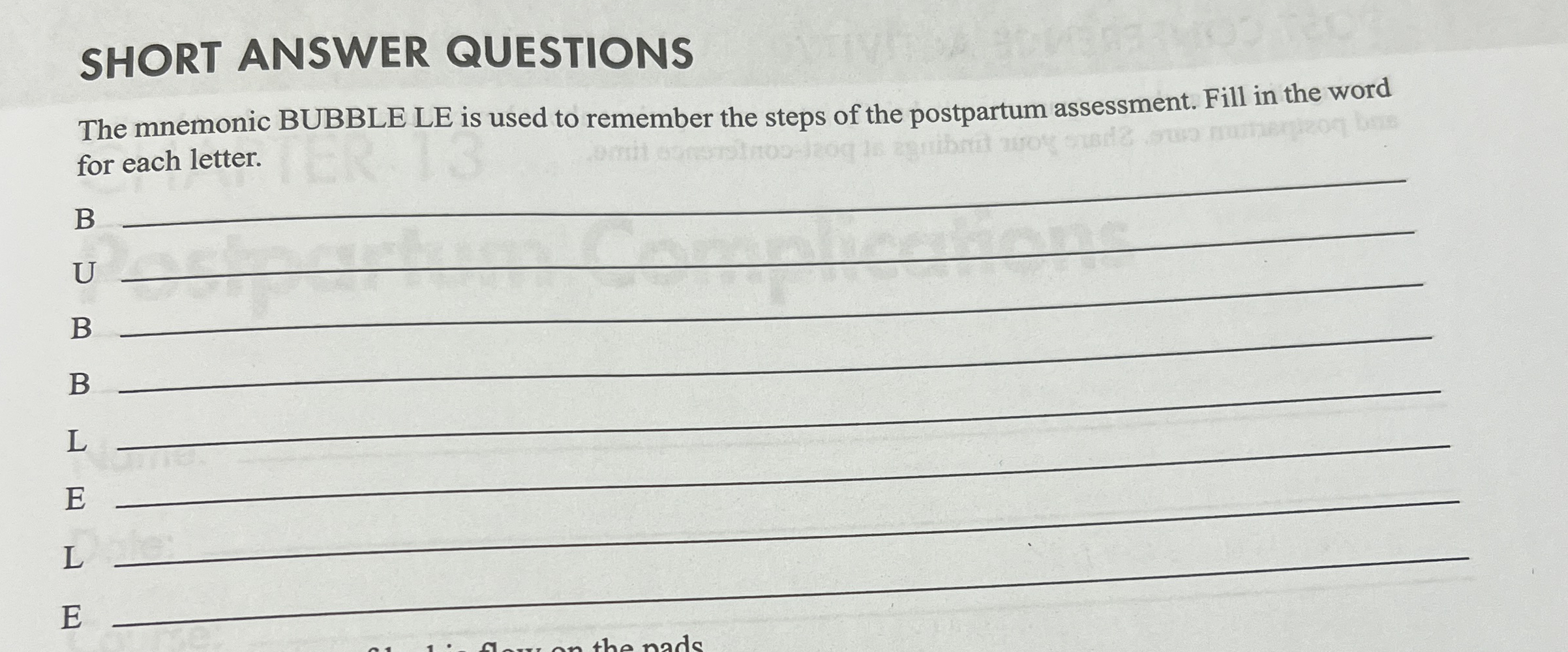 High Quality SOLUTION SHORT ANSWER QUESTIONSThe mnemonic BUBBLE LE is ...