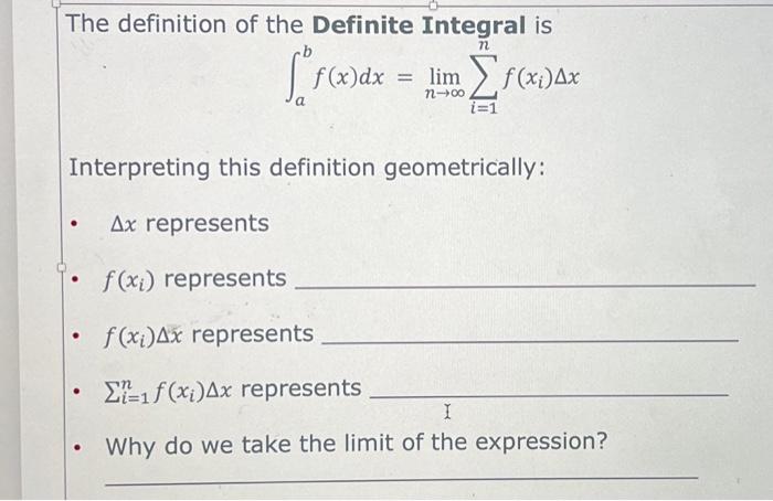 Solved The definition of the Definite Integral is | Chegg.com