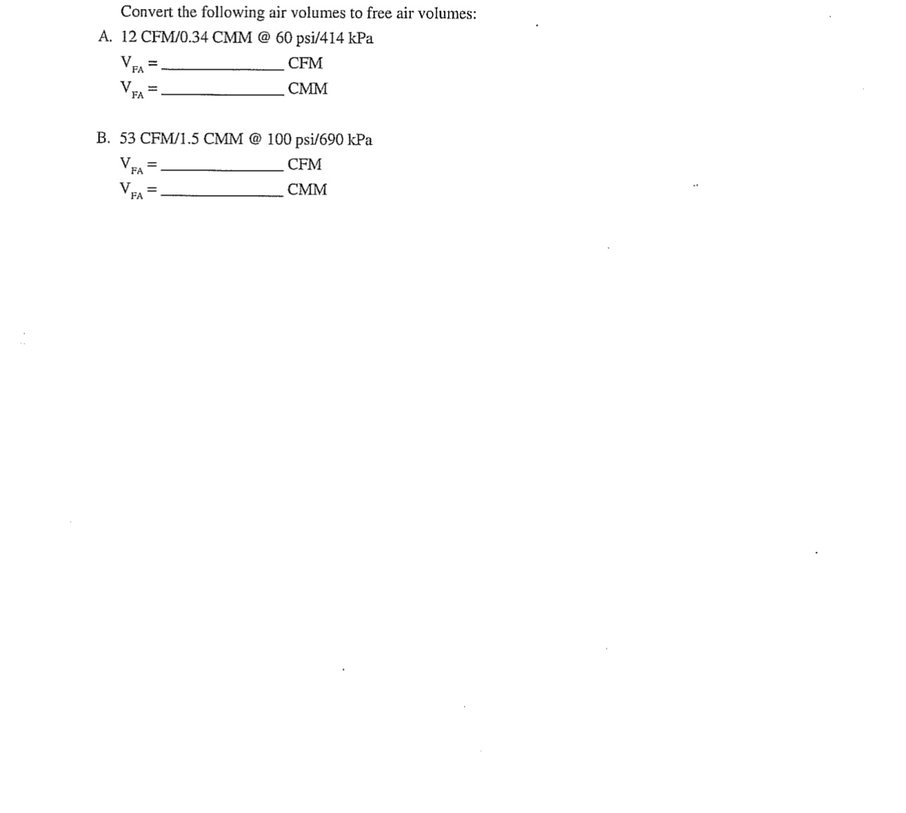 Solved Convert the following air volumes to free air | Chegg.com