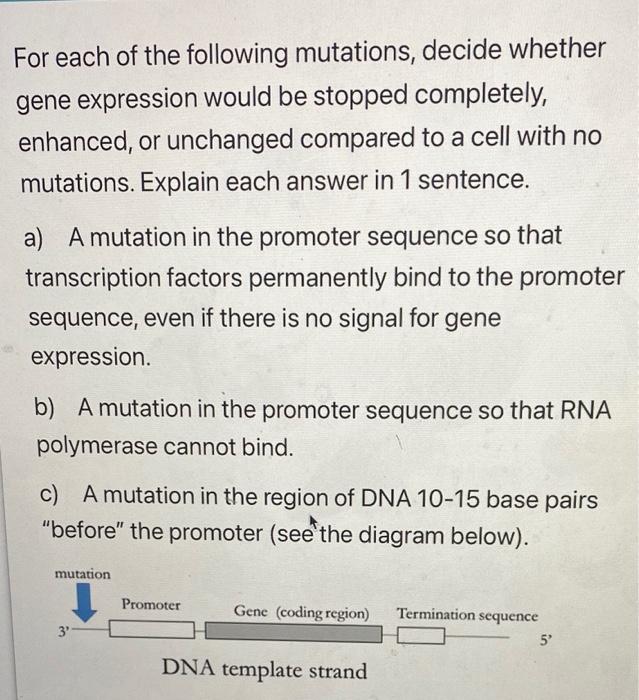 Solved For each of the following mutations, decide whether | Chegg.com