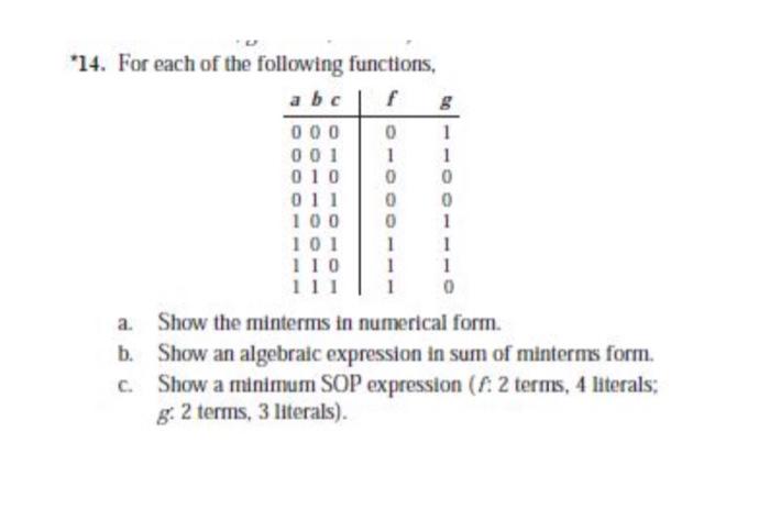 Solved *14. For each of the following functions, abc f 000 0 | Chegg.com