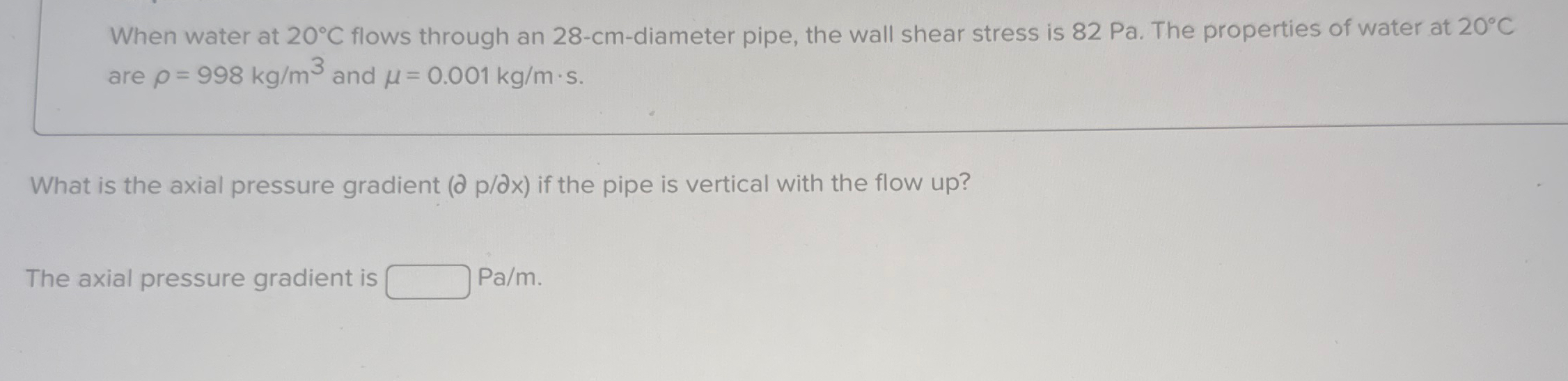 Solved When water at 20°C ﻿flows through an 28-cm-diameter | Chegg.com