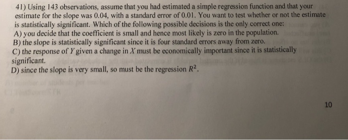 Solved 42 Consider The Following Regression Output Where 