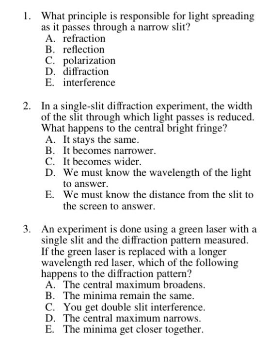 Solved 1. What principle is responsible for light spreading | Chegg.com