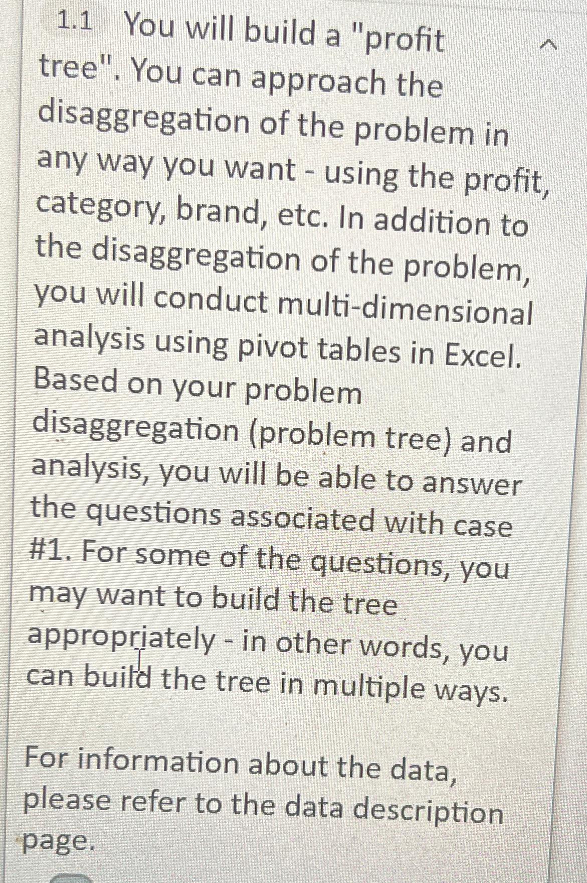 Solved 1.1 ﻿You will build a "profit tree". You can approach | Chegg.com