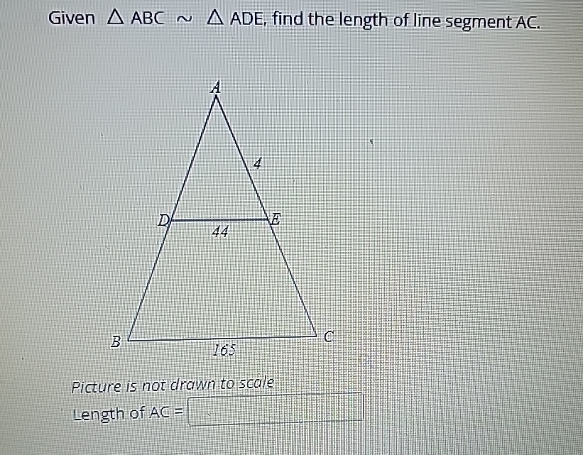 Solved Given ????ABC∼???ADE, find the length of line segment | Chegg.com