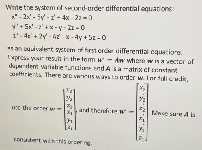 Write the system of second-order differential | Chegg.com