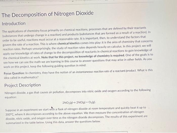 Solved The Decomposition of Nitrogen Dioxide Introduction | Chegg.com