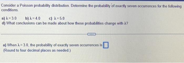 Solved Consider a Poisson probability distribution. | Chegg.com