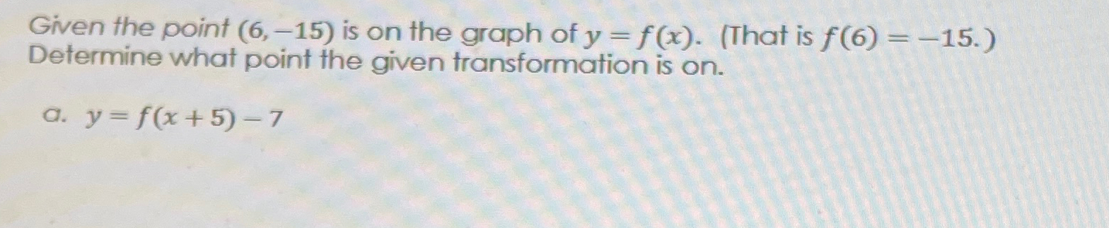 Solved Given the point (6,-15) ﻿is on the graph of | Chegg.com