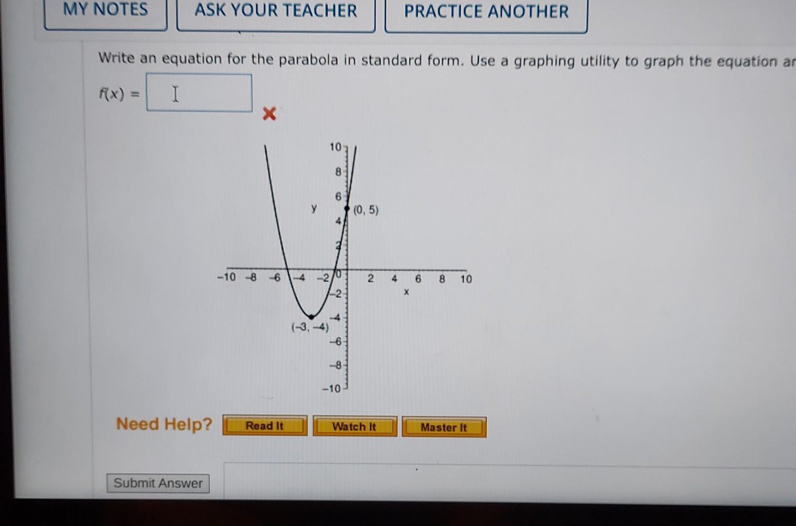 Solved Write an equation for the parabola in standard form. | Chegg.com